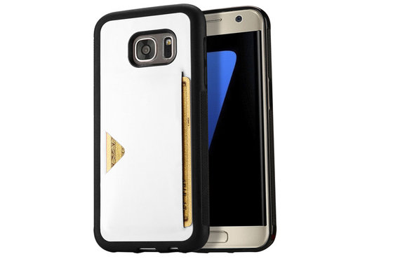 White Samsung Galaxy S7 Back Cover PU Leather Shockproof With Card Slot