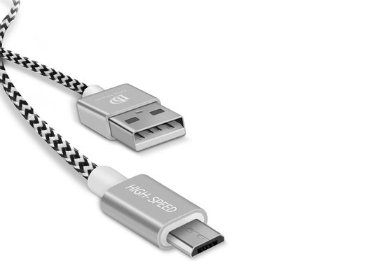 Aluminum Alloy Micro USB Data Cable USB 2.0 Nylon Braided Wire Sliver Color