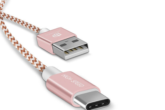 Pink Quick Charge Type C Cable 2.1A Fast Sync 480Mbps Nylon Braided 3.28ft 0.66ft