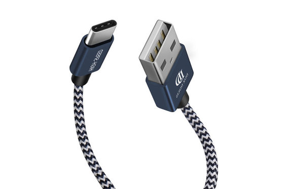 Endurable USB Type C Charging Cable Sync Aluminum Alloy Connector Blue Color