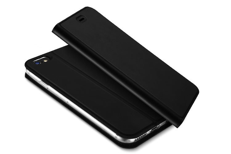 Black Iphone 6 Flip Cover Stand Magnet Card Slot With Lightning Cable