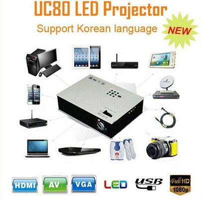 Full HD LED Mini Projector UC80 Korean version home theater Beamer with HDMI