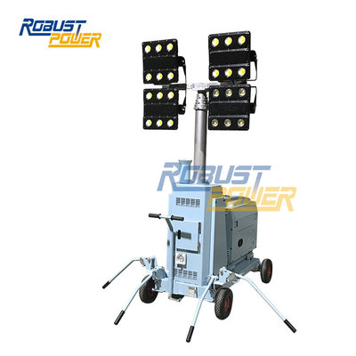 Portable pneumatic LED light tower with trolley cart
