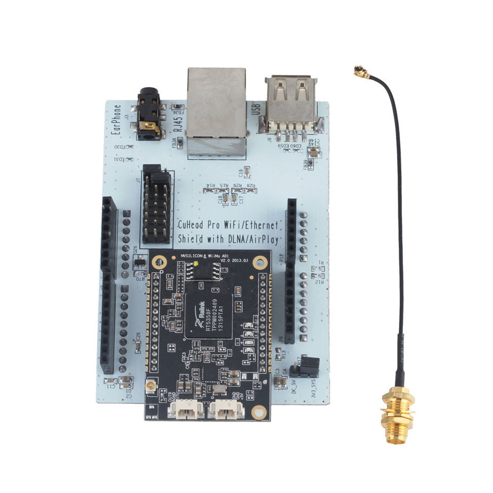 CuHead Pro WiFi/Ethernet Shield with AirPlay/DLNA Audio for Arduino