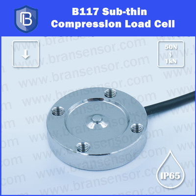 B117 miniature compression force sensor with capacity as 500N/50kg thin load cell with assemble threaded holes