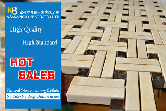 Wall / Floor Basketweave Marble Mosaic Tile Yellow  Mines / Quarries