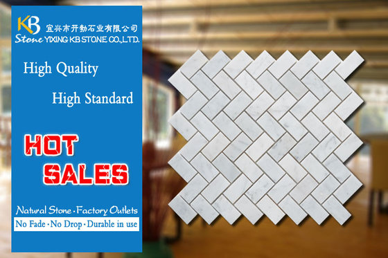 Floor Marble Mosaic Tile Sheets Carrara White Basketweave Thickness 10mm