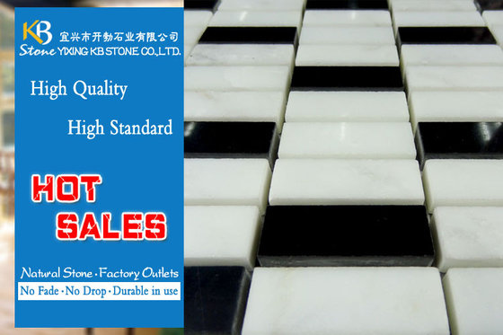 China White Home Marble Mosaic Tiles Top rated Long Square Pure Black