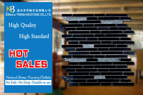 Kitchen Backsplash Radom Strip Marble Mosaic Tiles Fiber Mesh Mounted On