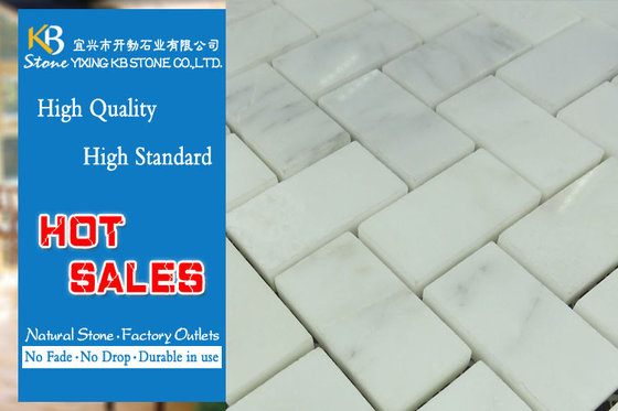 Herringbone Bianco Marble Mosaic Tiles 2/5 Inch Thickness Polished