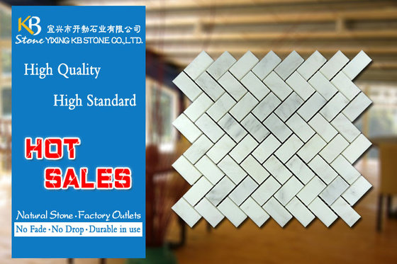 Herringbone Bianco Marble Mosaic Tiles 2/5 Inch Thickness Polished