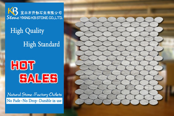 Wooden White Marble Mosaic Tile Duck Egg Shape 305 X 305mm CE