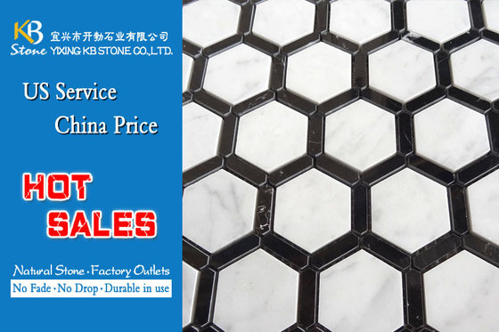 Italian carrara white marble stone natural hexagonal marble mosiac floor tiles