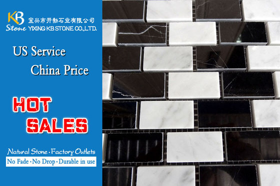 Stepping stones marble mosaic tiles black white mixed subway shape