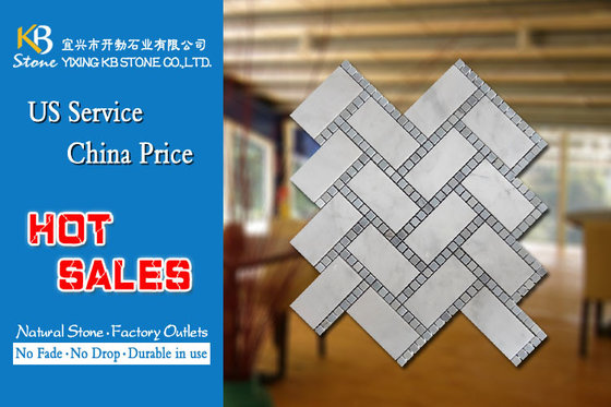 Polished marble carrara tiles white floor wall herringbone mosaic tile