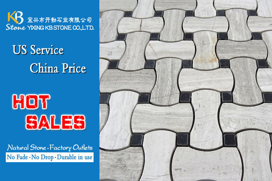 305x305 marble mosaic tiles wooden white veins bathroom dogbone stone