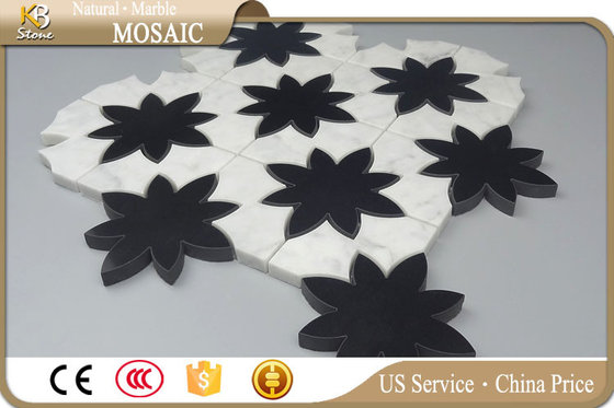 Natural carrara pure black waterjet marble mosaic wall decoration