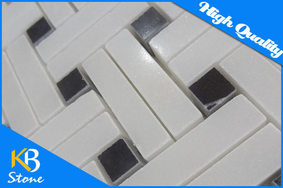 Basketweave Polished China White Marble Mosaic Tiles For Bathroom / Kitchen / Pool