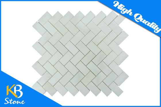 China White Italian Carrera Marble Herringbone Mosaic Tile 1 x 2 Polished