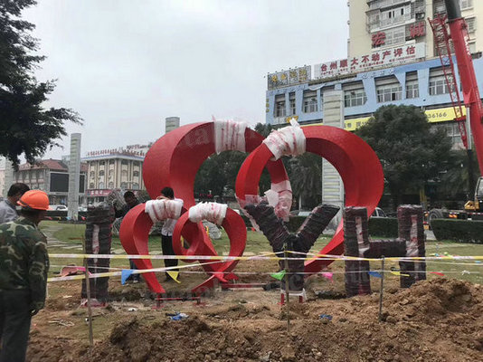 Metal Art Letters Stainless Steel Outdoor Sculpture Painted Red Color For Park Decor