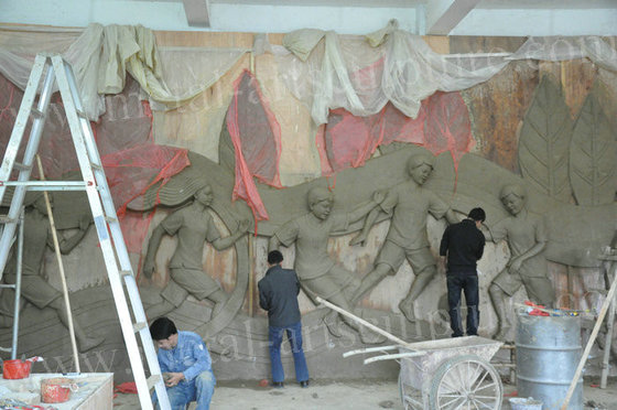 Fiberglass Figures Wall Relief Sculpture 4m Length School Wall Ornaments