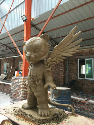 Customized Fiberglass Animal Sculptures Tiger Shape For Square Decoration
