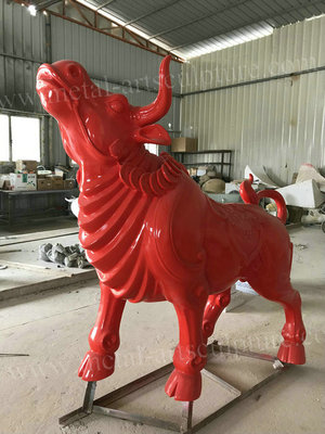 Outdoor Fiberglass Buffalo Statue / Fiberglass Animal Statues For Landscape Decor