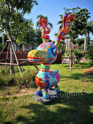 Colorful Deer Fiberglass Animal Sculptures 2 Meters Height For Lawn Decor
