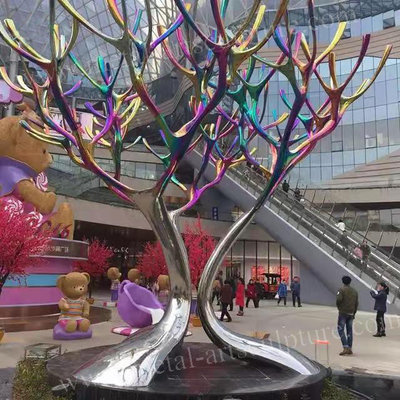 Stainless Park Tree Abstract Steel Sculpture With Electroplating And Polished Surface
