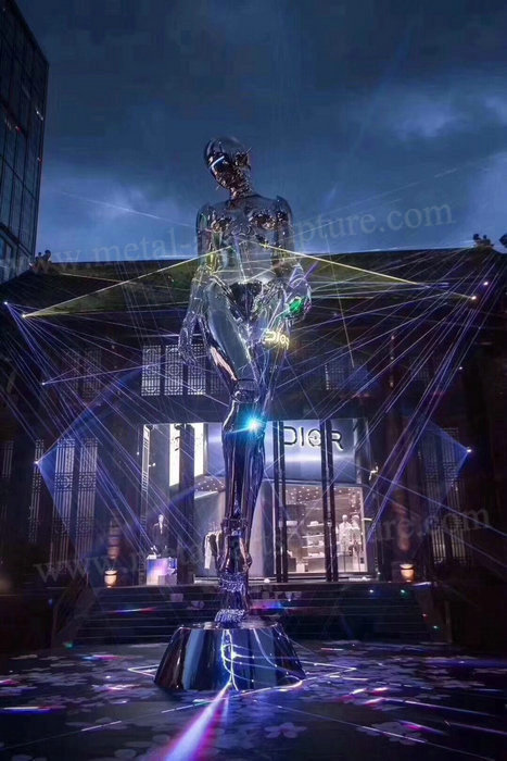Figure Metal Art Sculpture Mirror Surface Finish Light Effect As Public Modern Artwork