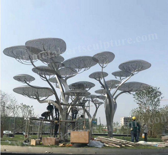Large Outdoor Stainless Steel Tree Sculpture Modern Art Design As Public Decoration