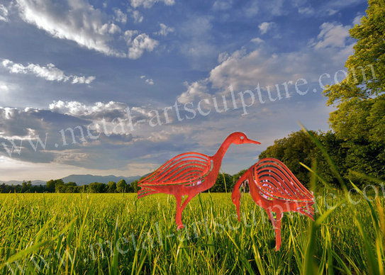 Hand Contemporary Metal Sculpture Ostrich Animal Shape As Outdoor Ornaments