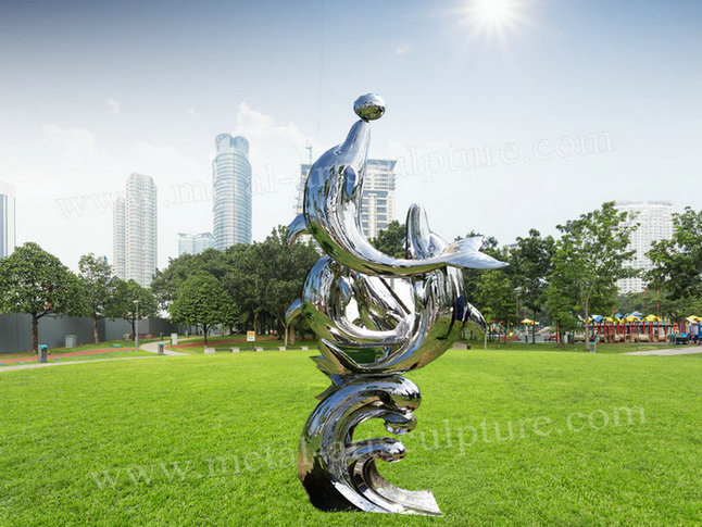 Dolphin Animal Sculpture Mirror Stainless Steel Sculpture As Outdoor Square Decor