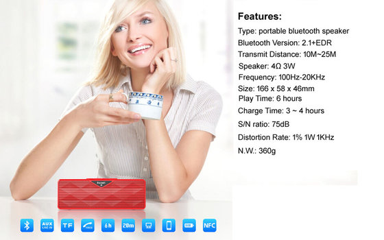 Black / Red / Blue Rectangle NFC Bluetooth Speaker , Computer Bluetooth Speaker With Micro SD