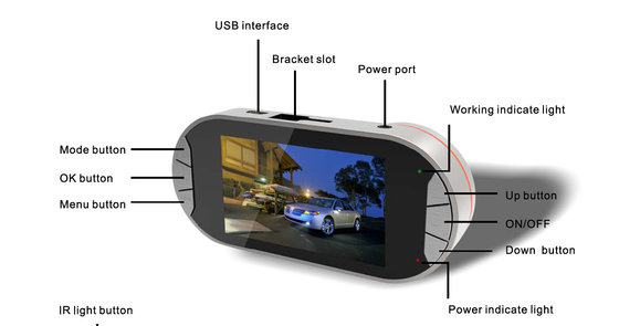 2.7'' TFT 170 Degree 1080P Car DVR HDMI High Definition Motion Detection