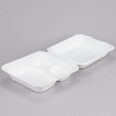 9" 3 compartment sugarcane food container biodegradable bagasse clamshell
