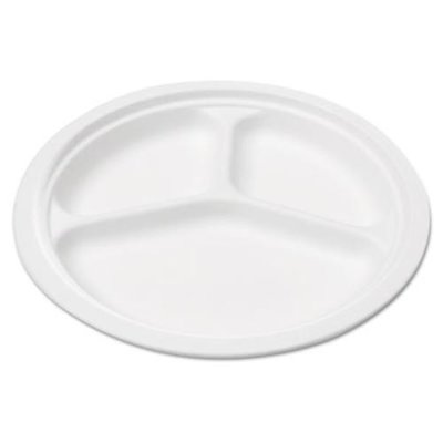 9inch 3 compartment sugarcane bagasse pulp plate unbleached 100% biodegradable tray