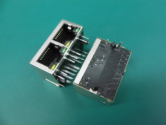 PCB Mounting Receptacle 2 Port RJ45 Jack Connectors 10 / 100Base-Tx KRJ-201GYWNL