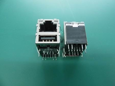 29mm Cable Filtered RJ45 USB Connector High Frequency With LED 10Pin