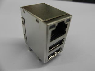 10 / 100BASE Receiver Filter 4-Port RJ45 Connector with Transformer and EMI Fingers Tab Down