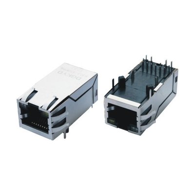 One Port 16 Pin RJ45 Shielded Connectors / Filter Jack PBT Black Housing 1.3INCH With POE