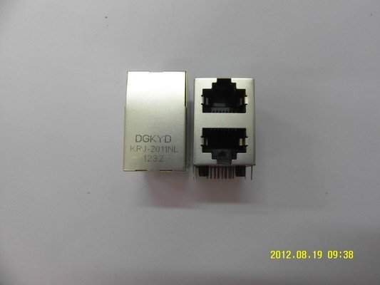 2-Port (2X1)Tab Down RJ45 Modular Jack with 1000base Transformer and w/o led, RJ45 PCB Connector