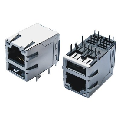 Integrated Tab Up RJ45 USB Network Connector with Transformer for PCMCIA Net Card