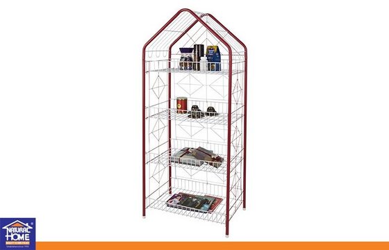Unique 4 Tiers Metal Red Home Storage Racks , Red Pink Blue Display Shelves