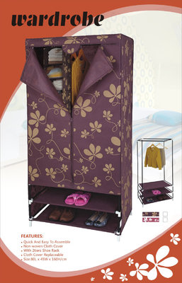 Custom Printed Non Woven Fabrics Folding Portable Wardrobe with Two Layer Shoes Rack
