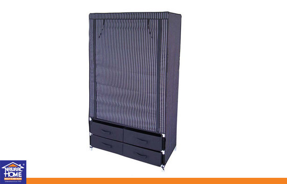 Black and White Strip Cover Portable Non Woven Fabric Wardrobe With Drawer and Zipper