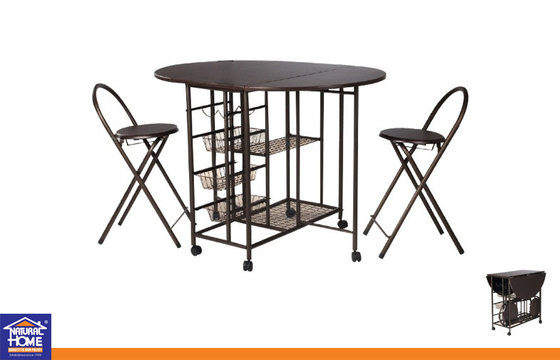 Folding Metal Dinning Table and Chairs Sets , Dining Room Table Chairs With Wheels KTD-81013