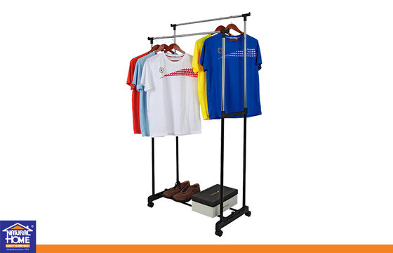 Metal Pipe Adjustable Clothes Racks / Double Pole Clothing Rack for Home Garden or Balcony
