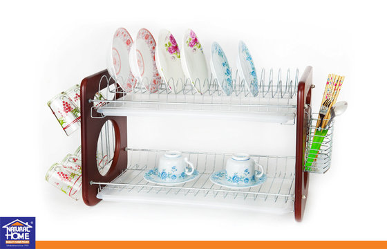 Home Kitchenware 2 Layer Dish Rack , Chrome Wire , Cup Rack , Chopstick Rack and 2 pcs Water Tray