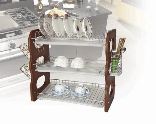 IKEA Kitchenwares 3 Layer Dish Rack / Chrome Wire / Cup and Chopstick Rack and 3PCS Water Tray